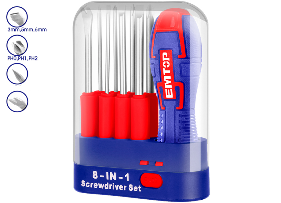 SCREWDRIVER WITH INTERCHANGEABLE TIPS - 9 PCS EMTOP | Millasur ...